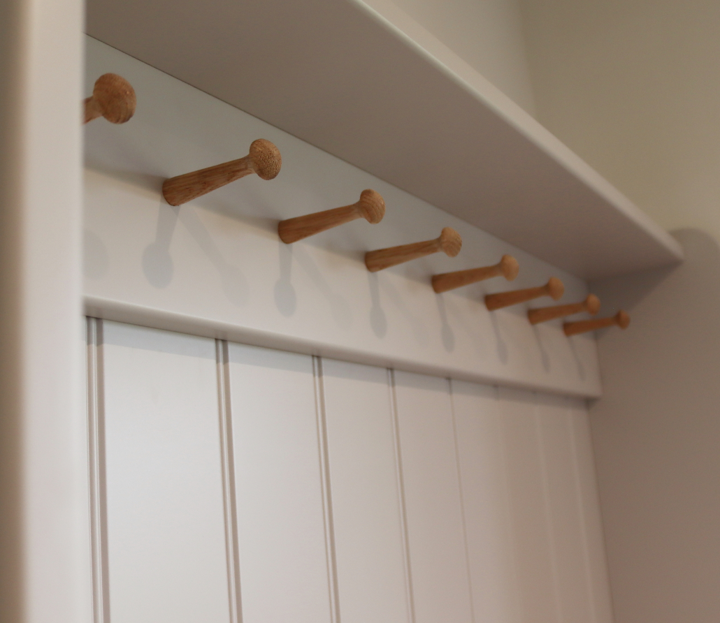 Dove Grey and Oak Boot Bench | Donovan Kitchens and Joinery