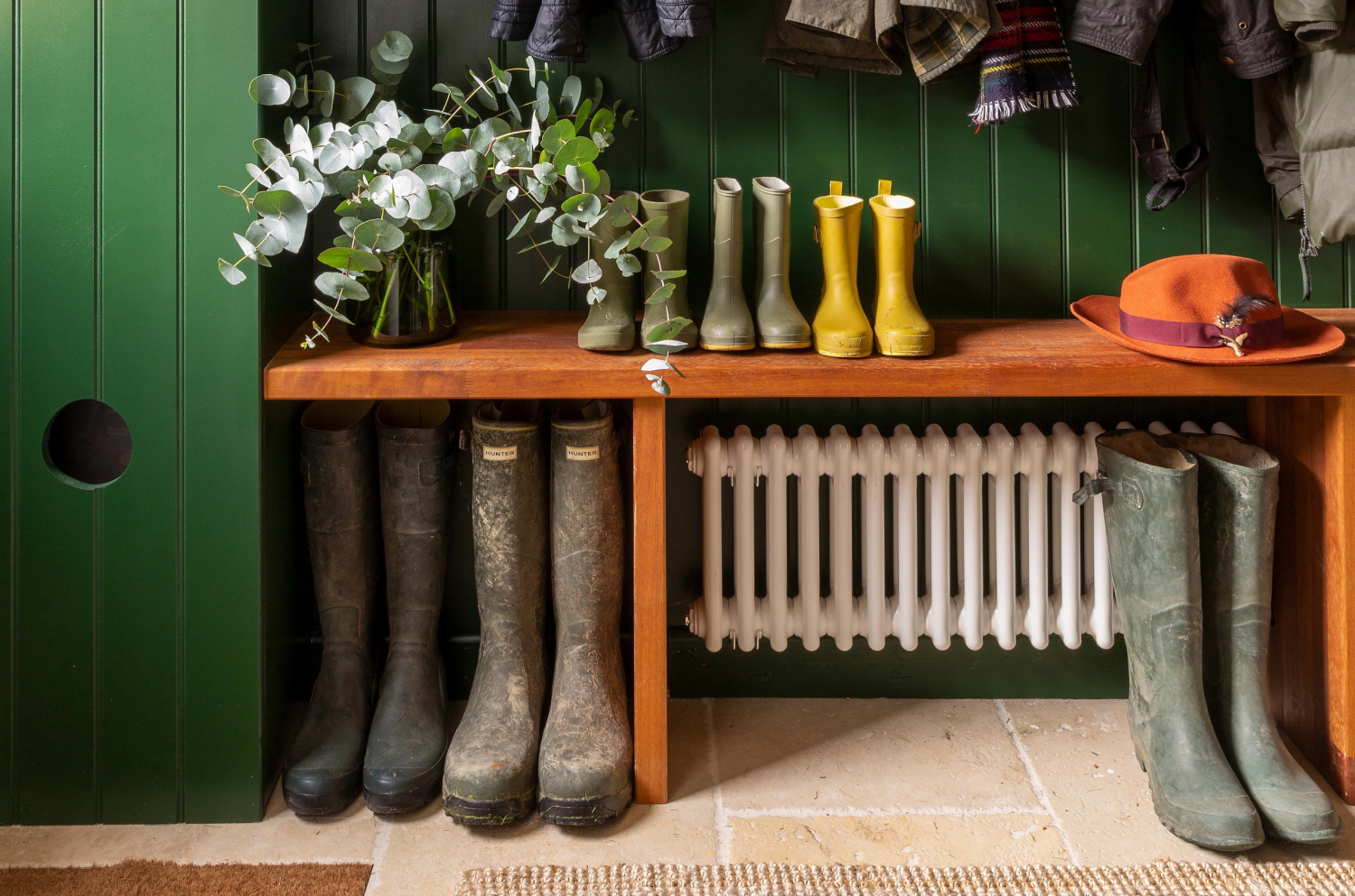 DARK GREEN AND OAK TONGUE AND GROOVE BOOT ROOM | Donovan Kitchens and ...